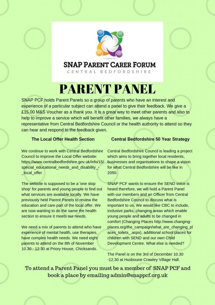 PARENT PANEL - SNAP PCF - Central Bedfordshire